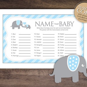 Instant Download Blue Elephant Baby Shower Games for Boy, Name That ...