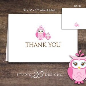 Instant Download Pink Owl Thank You Card Folded Pink Brown - Etsy