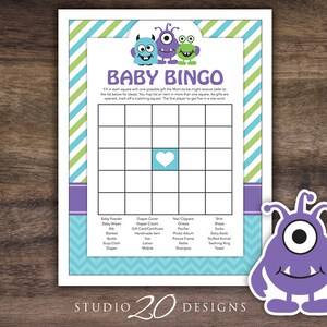 Instant Download Little Monsters Baby Shower Bingo Game, Printable ...