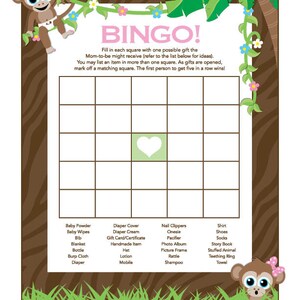 Instant Download Pink Monkey Bingo Game, Printable Monkey Baby Shower ...