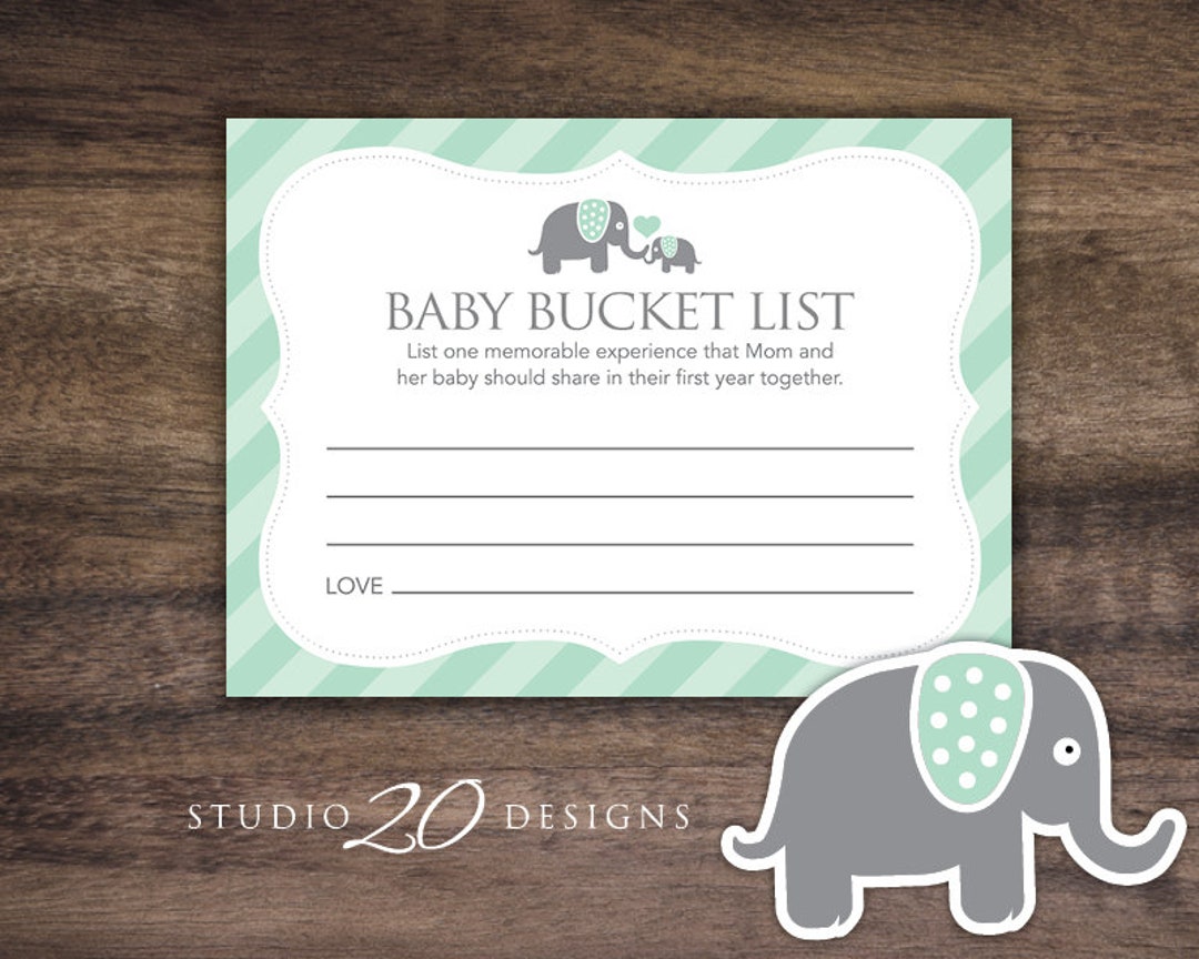 Instant Download Baby Bucket List Cards, Printable Mint Elephant First ...