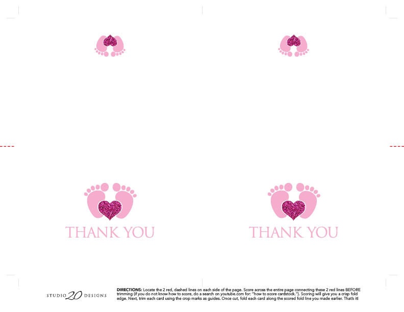 Instant Download Footprint Thank You Card Folded Grey Pink | Etsy