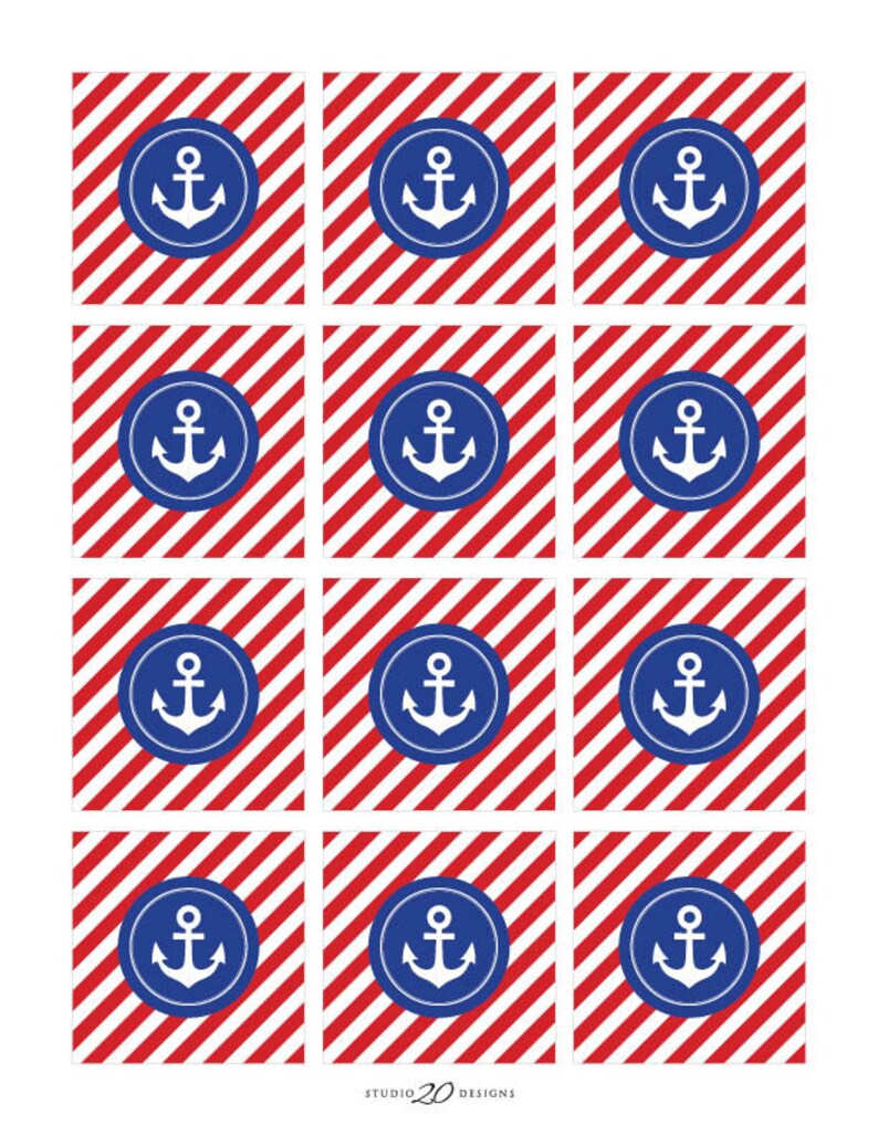 Instant Download 2 Red Blue Nautical Cupcake Toppers | Etsy