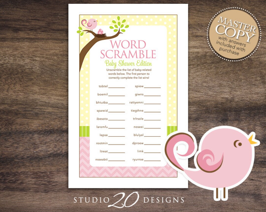 Instant Download Yellow Bird Baby Shower Word Scramble for Girl ...