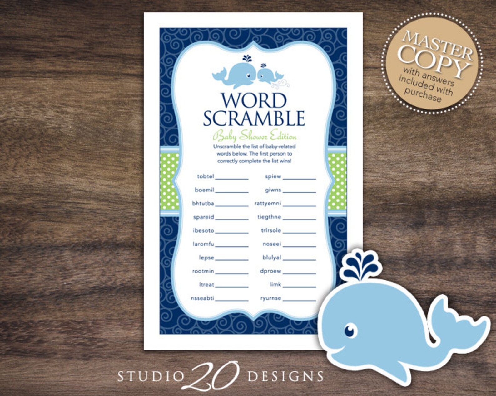 Instant Download Whale Baby Word Scramble Game, Whale Word Scramble ...