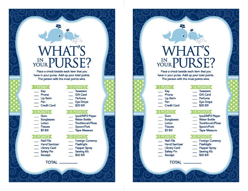 Instant Download Whale What's in Your Purse Game Blue | Etsy
