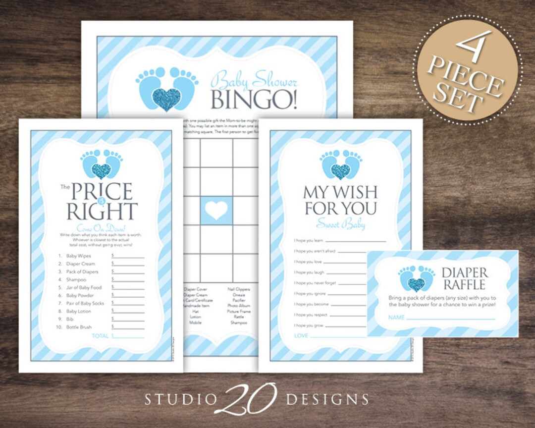 Instant Download Footprint Baby Shower Games Pack, Printable Blue Grey ...