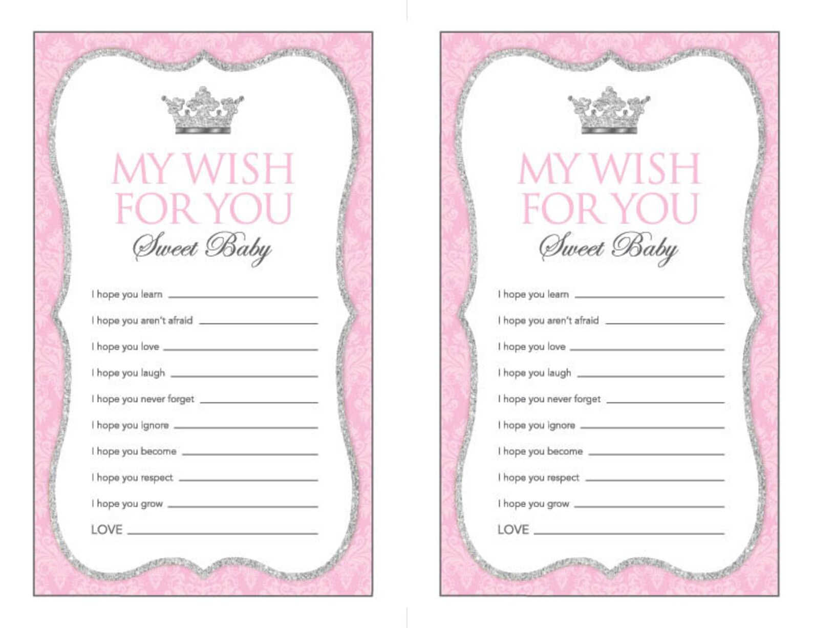 Instant Download Pink Princess Wishes for Baby Pink Silver | Etsy