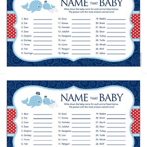 Instant Download Whale Baby Shower Name That Baby Game, Printable ...