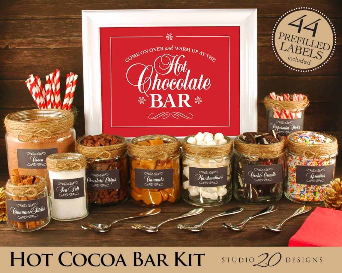 Instant Download Hot Chocolate Bar Kit, Printable White Red Hot Cocoa ...
