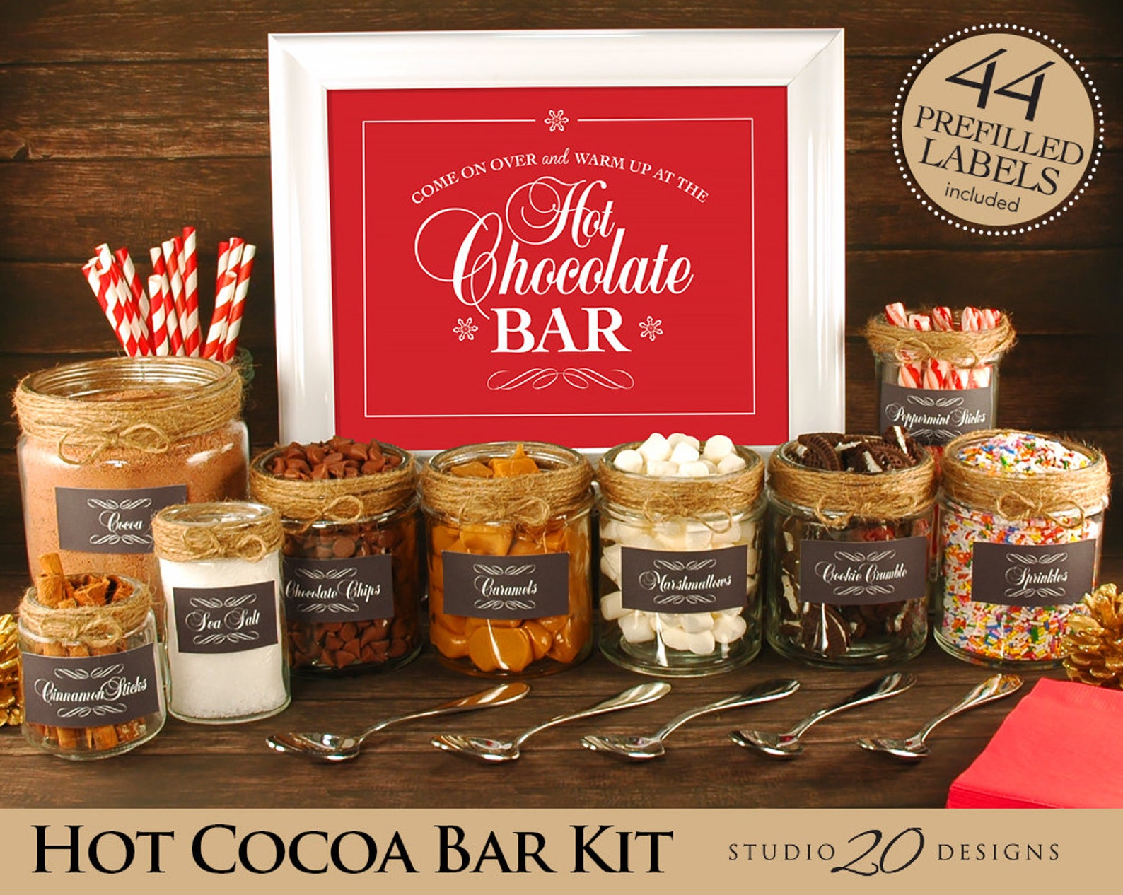 Instant Download Hot Chocolate Bar Kit, Printable White Red Hot Cocoa ...