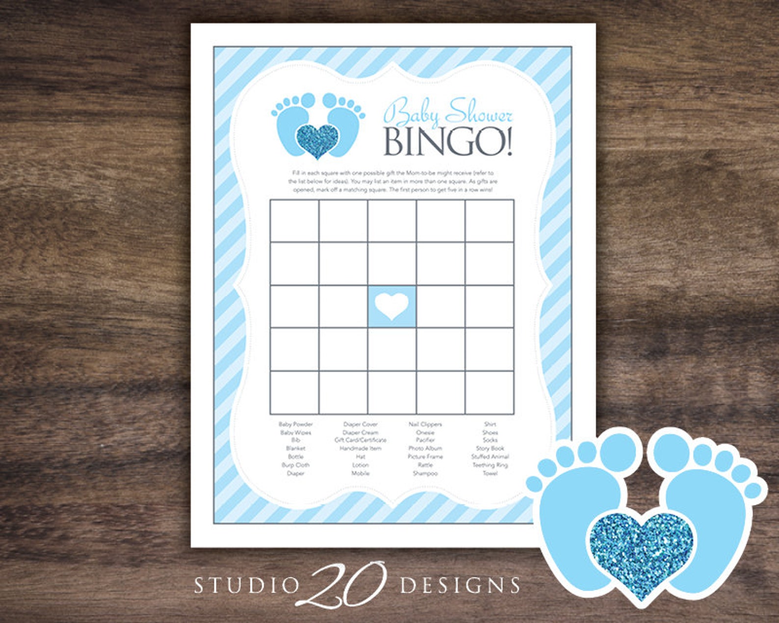 Instant Download Footprint Baby Shower Bingo Game Grey Blue - Etsy