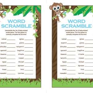 Instant Download Monkey Word Scramble, Printable Monkey Baby Shower ...