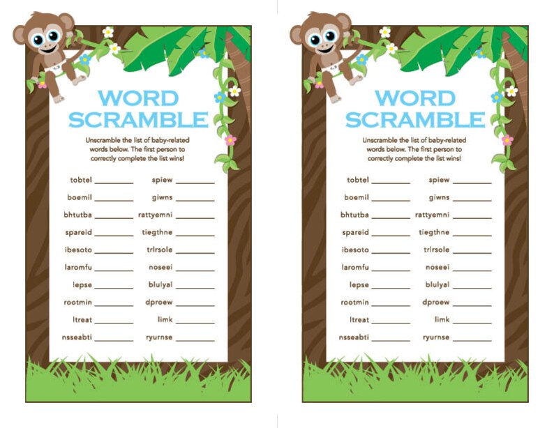 Instant Download Monkey Word Scramble Printable Monkey Baby - Etsy