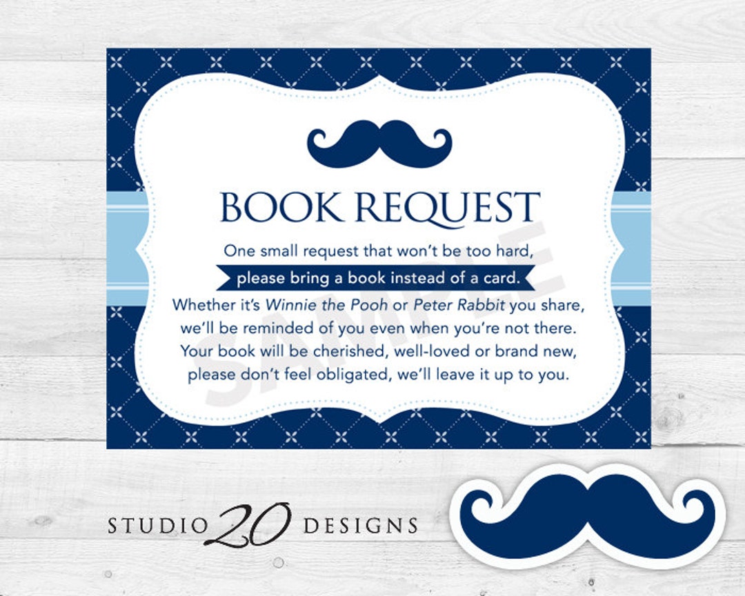 Instant Download Navy Mustache Book Request, Mustache Book in Lieu of ...