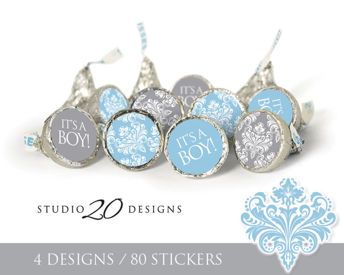 Instant Download Blue Damask Hershey Kiss Stickers Blue Grey | Etsy