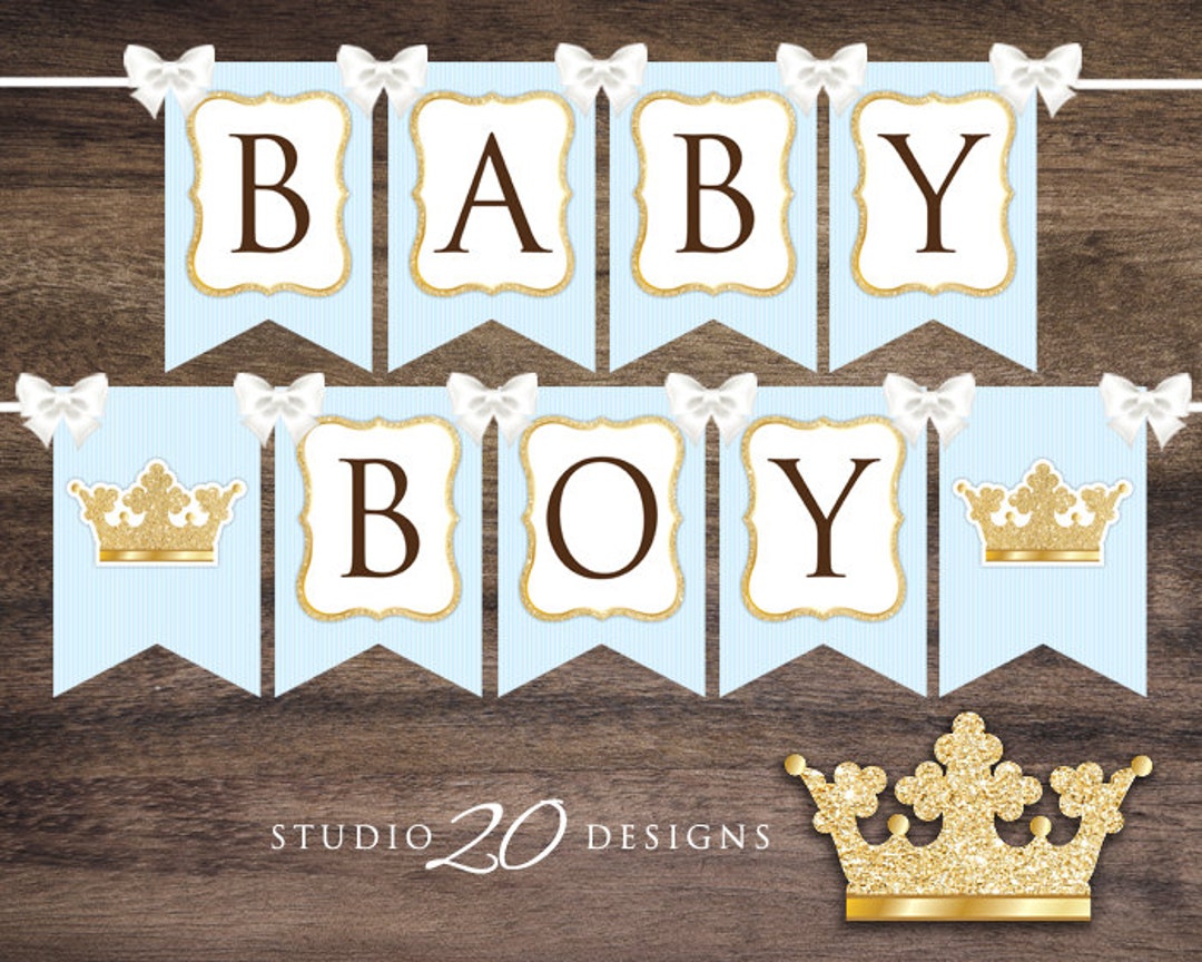 Instant Download Blue Prince Baby Shower Banner, Glitter Bunting Banner ...