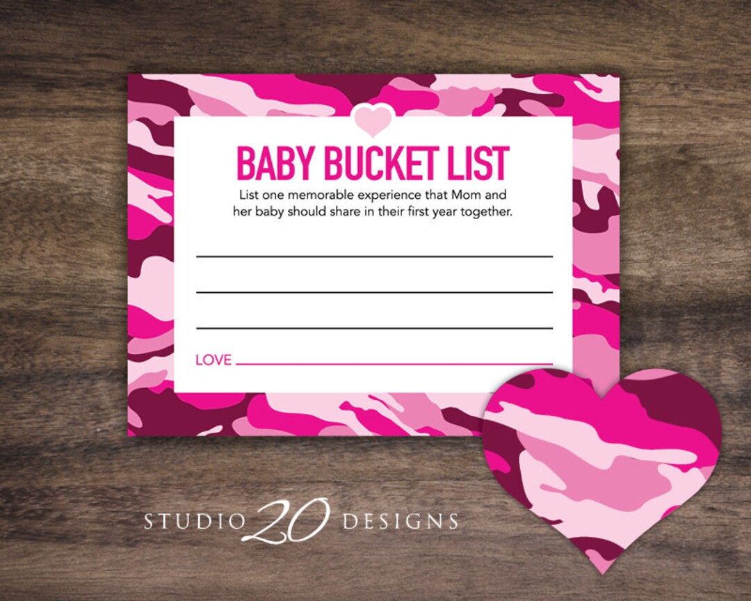 Instant Download Baby Bucket List Cards, Printable Pink Camo First Year ...