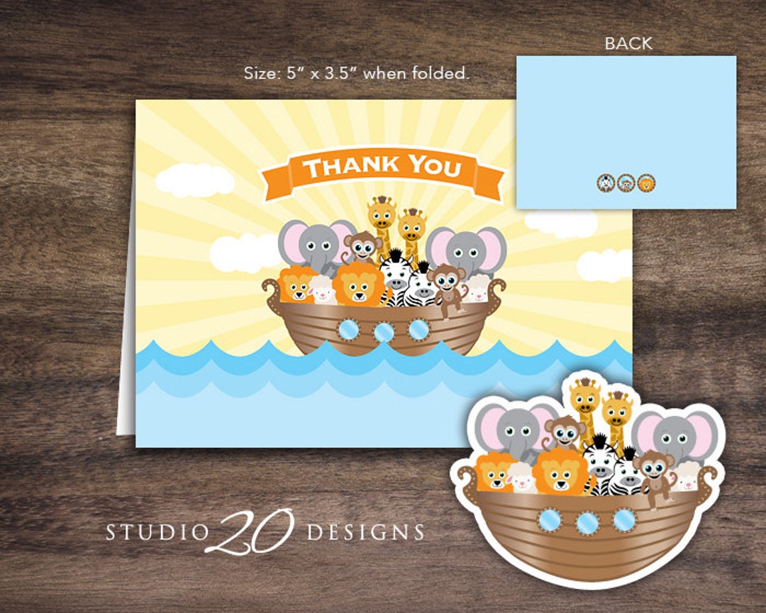 Instant Download Noah's Ark Thank You Card, Folded Noahs Ark Baby ...