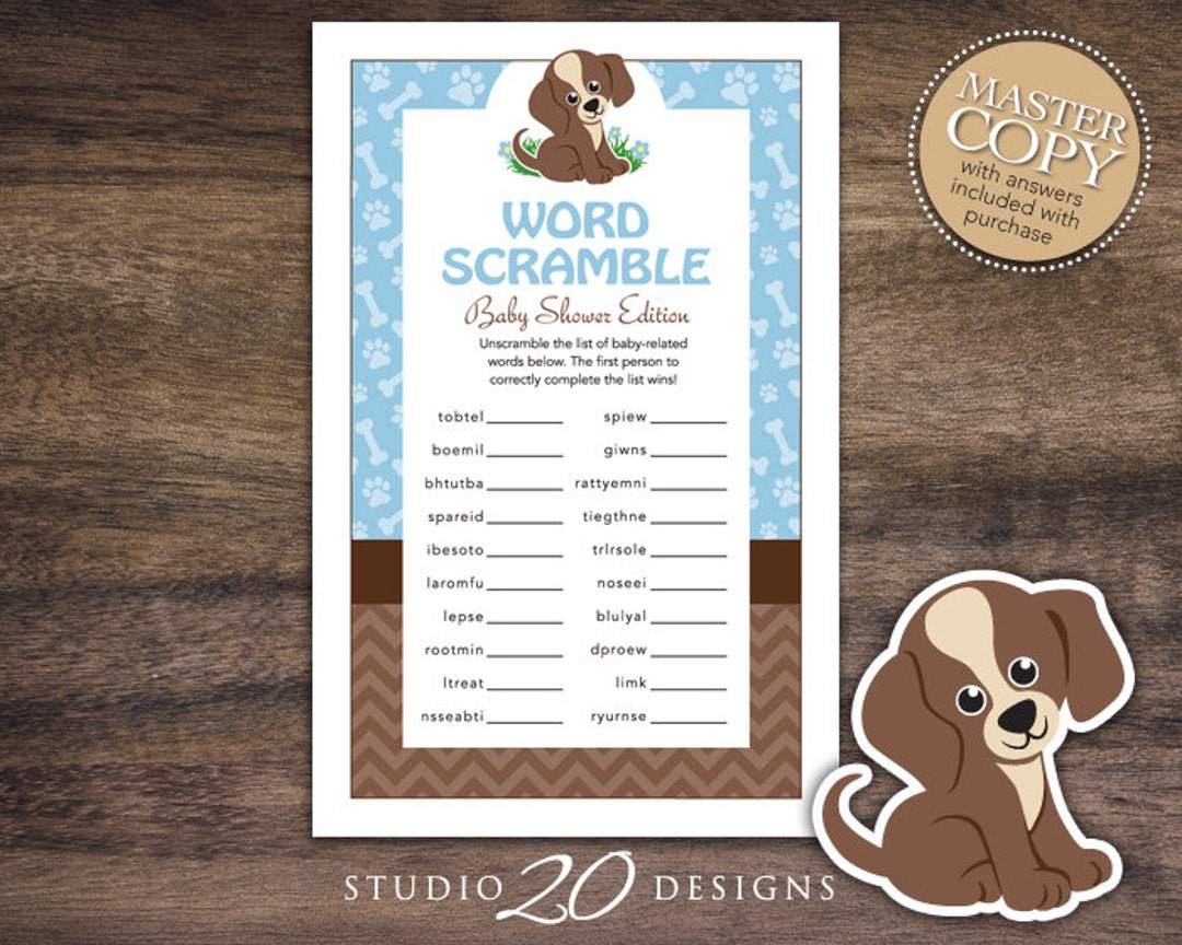 Instant Download Puppy Baby Word Scramble Game, Blue Brown Puppy Word ...