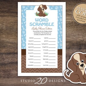 Instant Download Puppy Baby Word Scramble Game, Blue Brown Puppy Word ...
