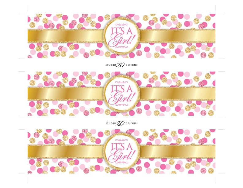 Instant Download Confetti Water Bottle Labels Pink Gold | Etsy