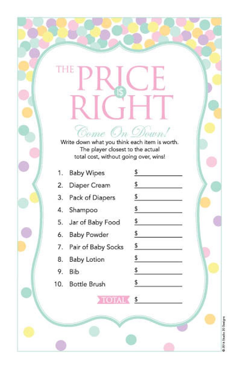 Instant Download Confetti Baby Shower The Price Is Right Game | Etsy