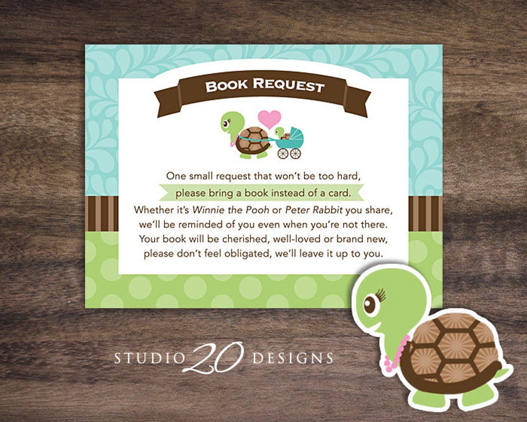 Instant Download Turtle Book Request, Green Turtle Book in Lieu of Card ...