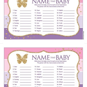 Instant Download Pink Purple Butterfly Name That Baby Game, Pink Gold ...