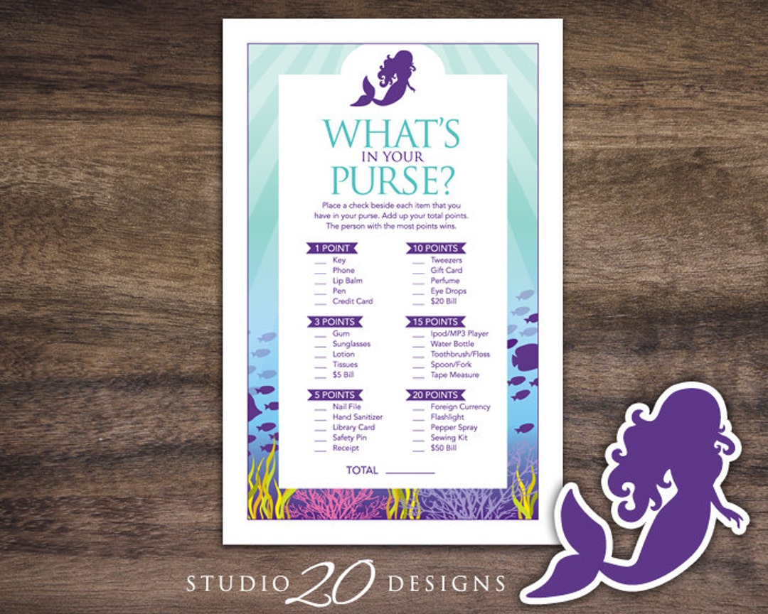 Instant Download Little Mermaid What's in Your Purse Game, Teal Purple ...