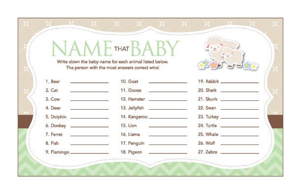 Instant Download Mint Lamb Name That Baby Game Gender Neutral | Etsy