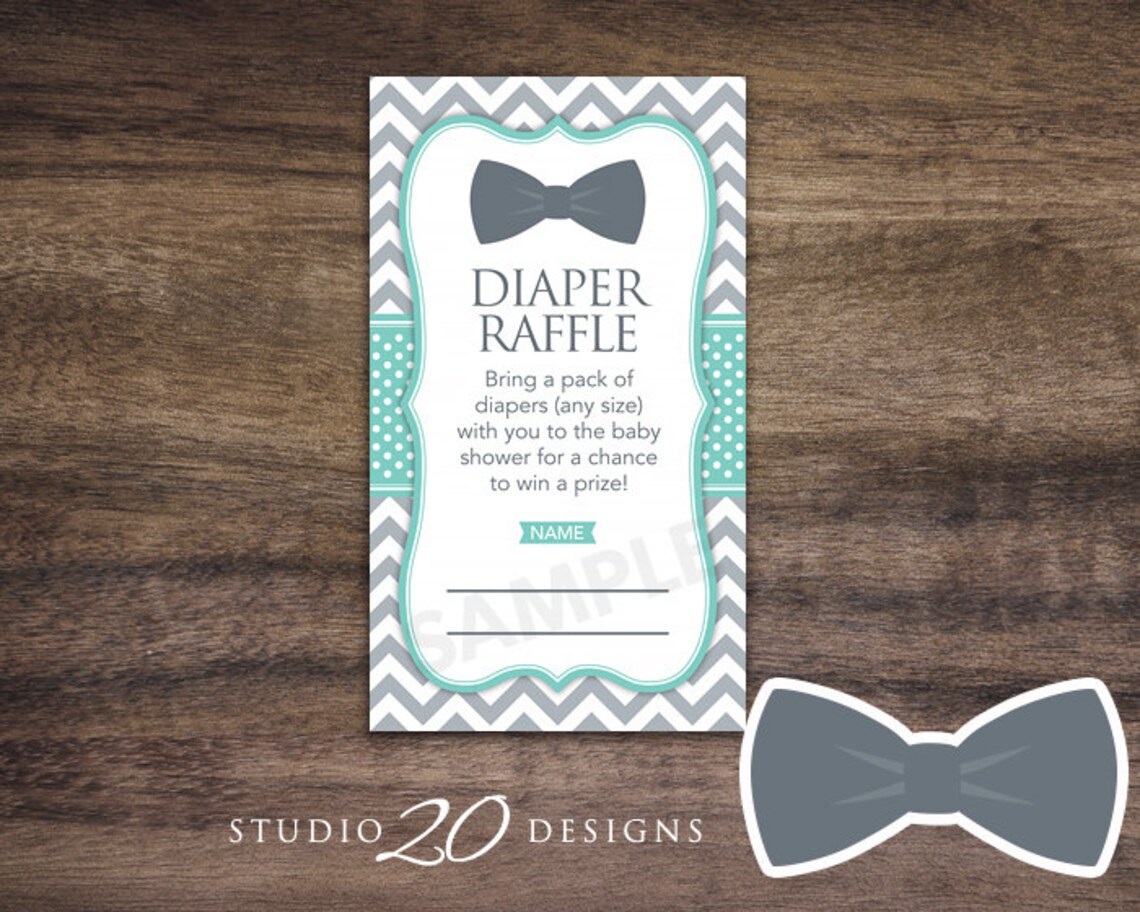 Instant Download Bow Tie Diaper Raffle Cards Printable Aqua - Etsy