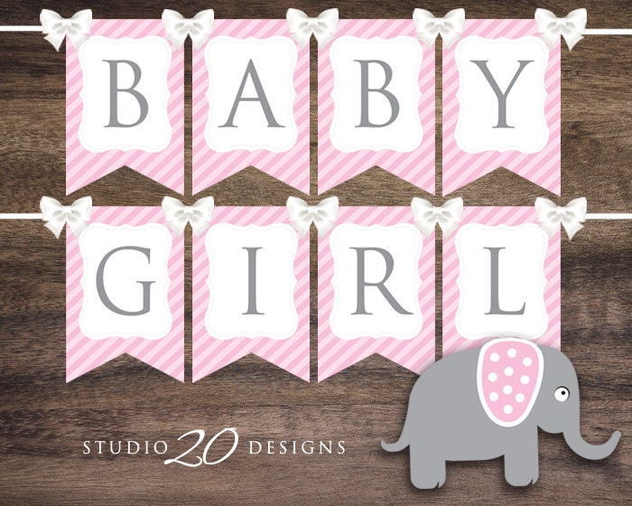 Instant Download Pink Elephant Baby Shower Banner Printable - Etsy