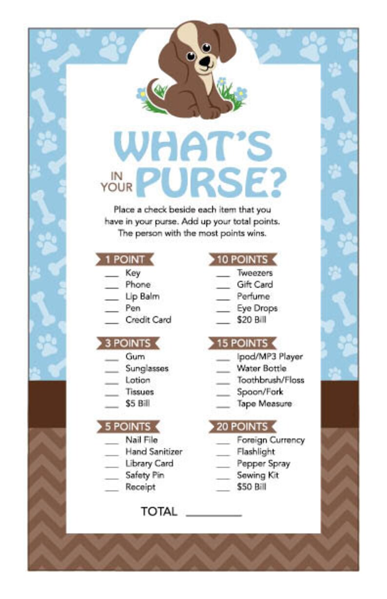 Instant Download Puppy What's in Your Purse Game Brown | Etsy