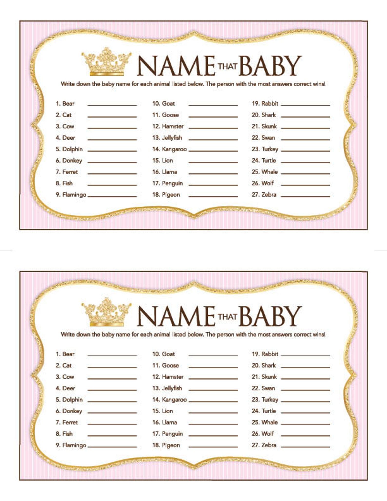 Instant Download Pink Princess Name That Baby Game Princess | Etsy
