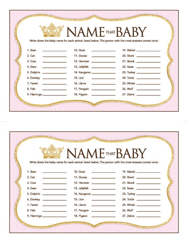 Instant Download Pink Princess Name That Baby Game Princess | Etsy