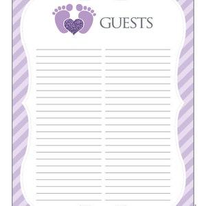 Instant Download Footprint Guest List, Printable Lilac Glitter Baby ...