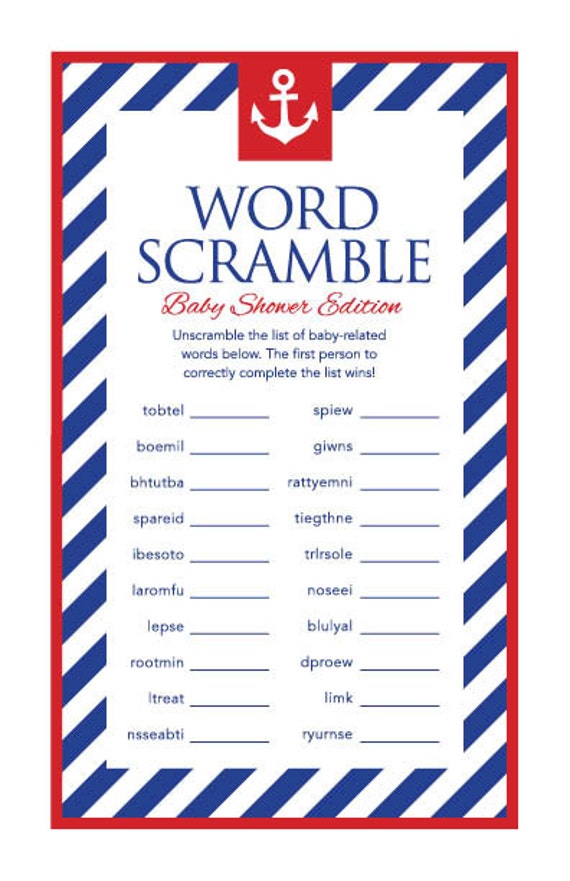 Nautical Baby Shower Word Scramble Under The Sea Ocean Animal Baby