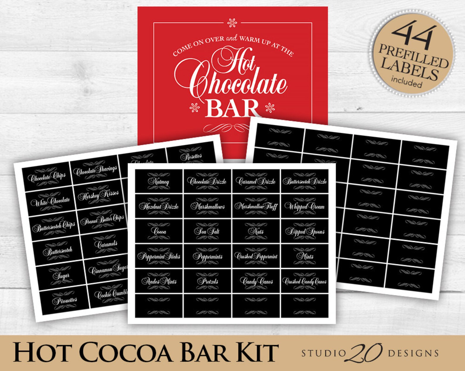 Instant Download Hot Chocolate Bar Kit, Printable White Red Hot Cocoa ...