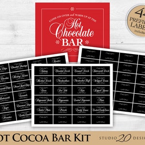 Instant Download Hot Chocolate Bar Kit, Printable White Red Hot Cocoa ...