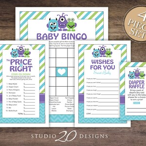 Instant Download Little Monsters Baby Shower Games Pack, Green Teal ...