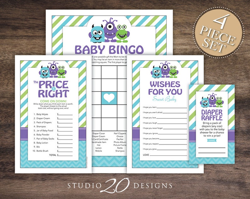 Instant Download Little Monsters Baby Shower Games Pack Green - Etsy