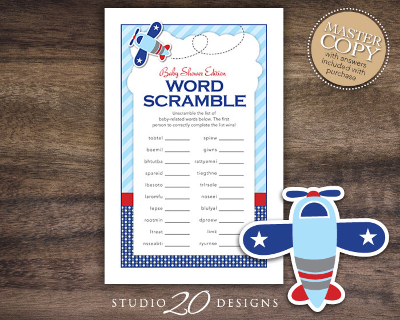 Instant Download Airplane Word Scramble, Bomber Plane Baby Word ...