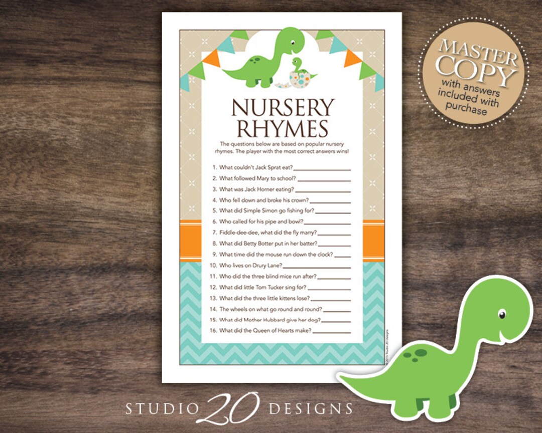 Instant Download Dinosaur Nursery Rhyme Baby Shower Game, Dinosaur Baby ...