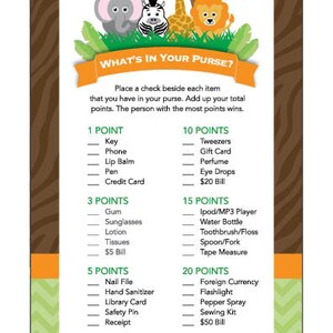 Instant Download Safari What's in Your Purse Baby Shower Game ...