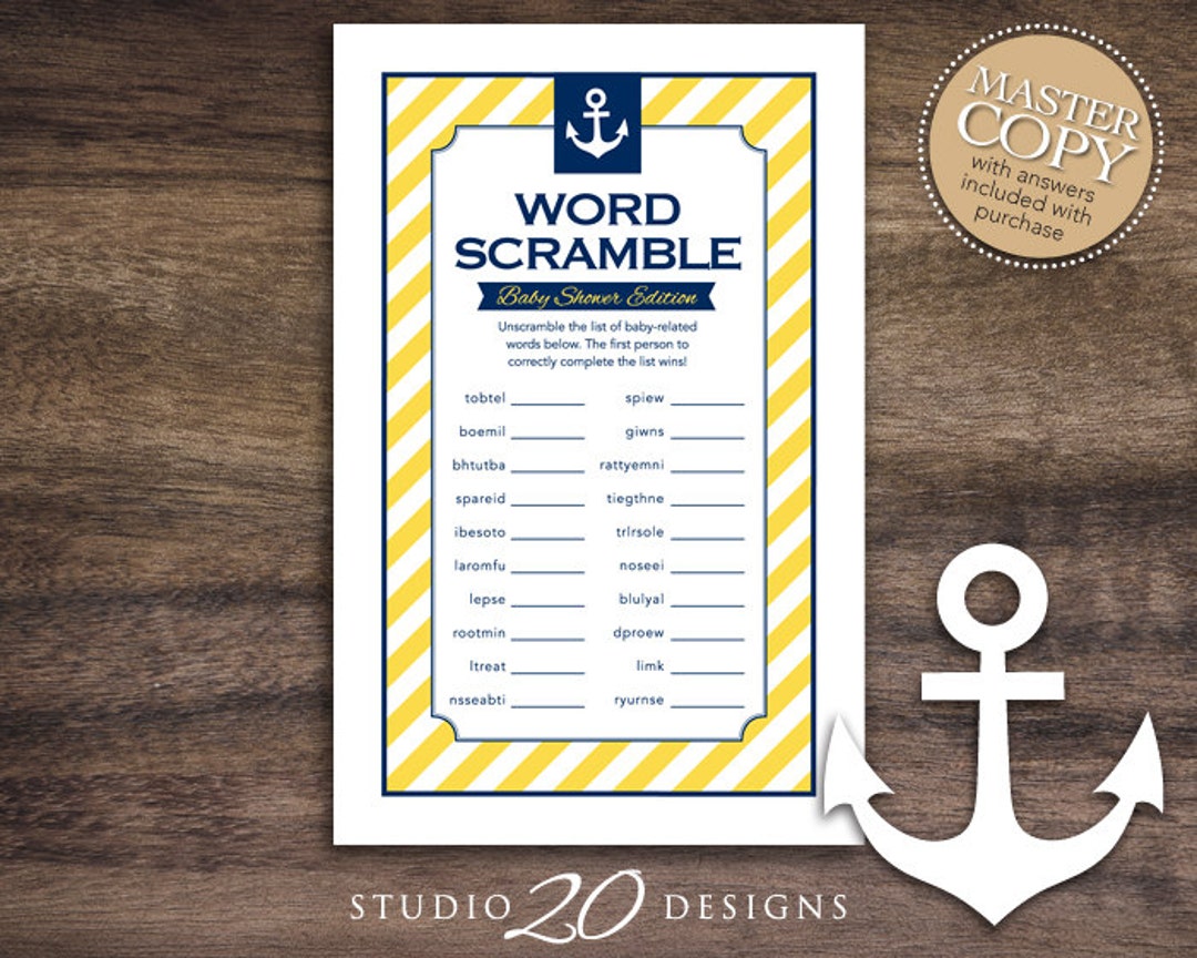 Instant Download Nautical Baby Word Scramble Game, Printable Blue ...