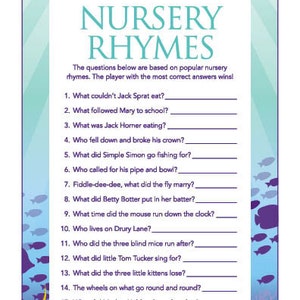 Instant Download Little Mermaid Nursery Rhyme Quiz, Under the Sea ...