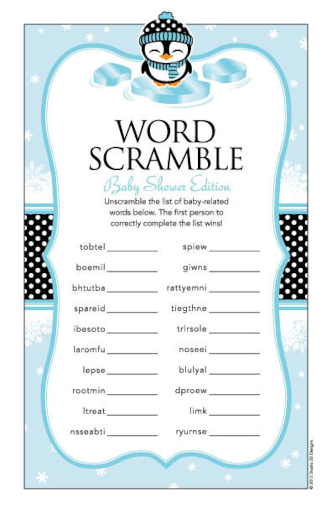 Instant Download Penguin Baby Word Scramble Game Black Blue | Etsy