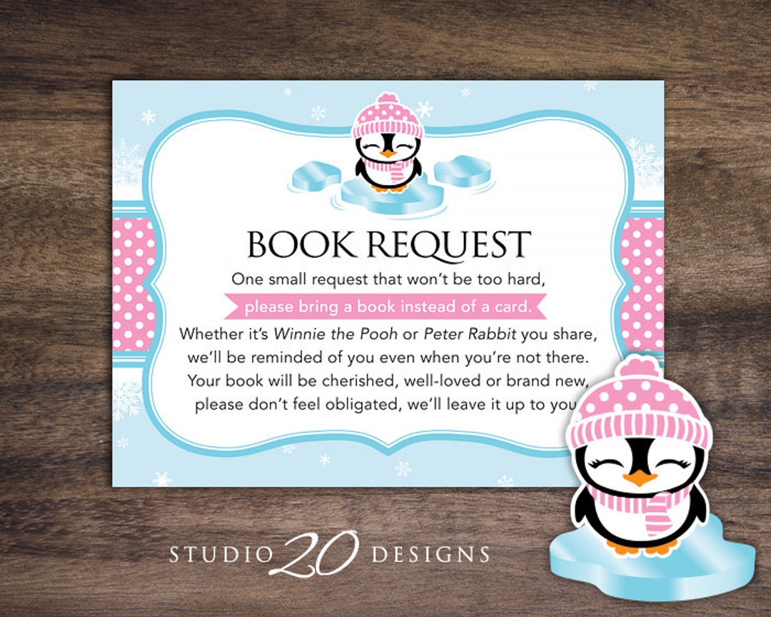 Instant Download Penguin Book Request, Blue Pink Book in Lieu of Card ...