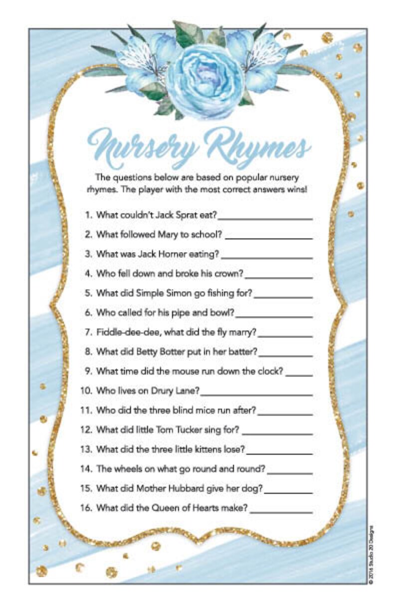 Instant Download Floral Watercolor Nursery Rhyme Quiz Baby | Etsy